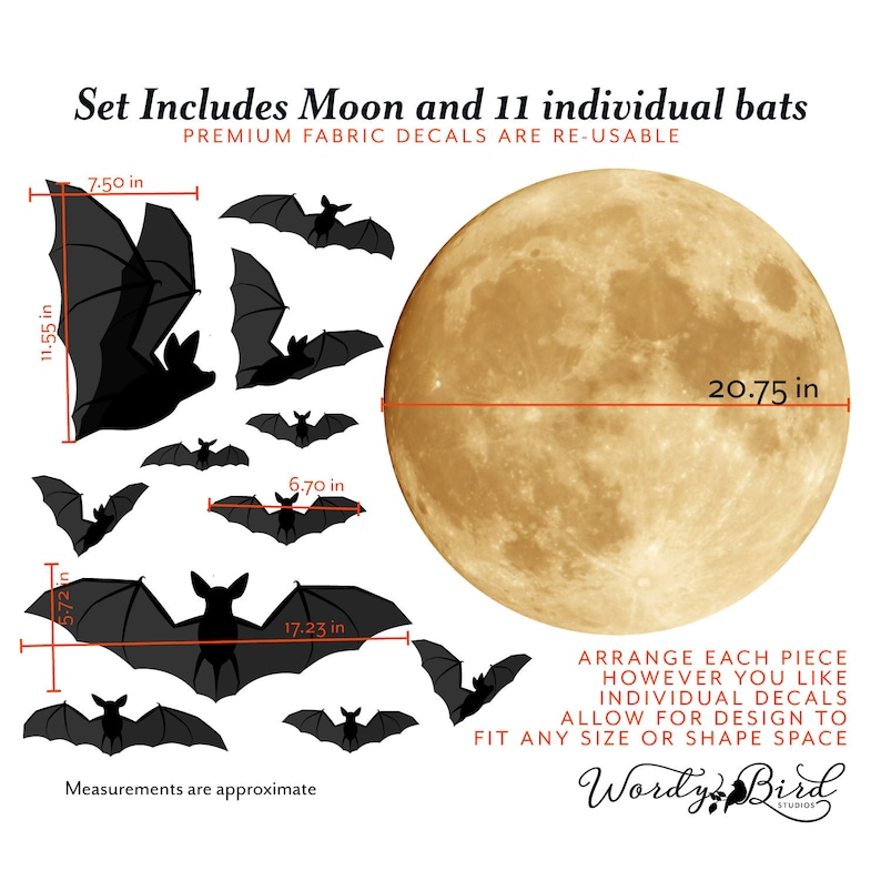 Bats and Moon Halloween Wall Decor Full Moon and a Colony of - Etsy