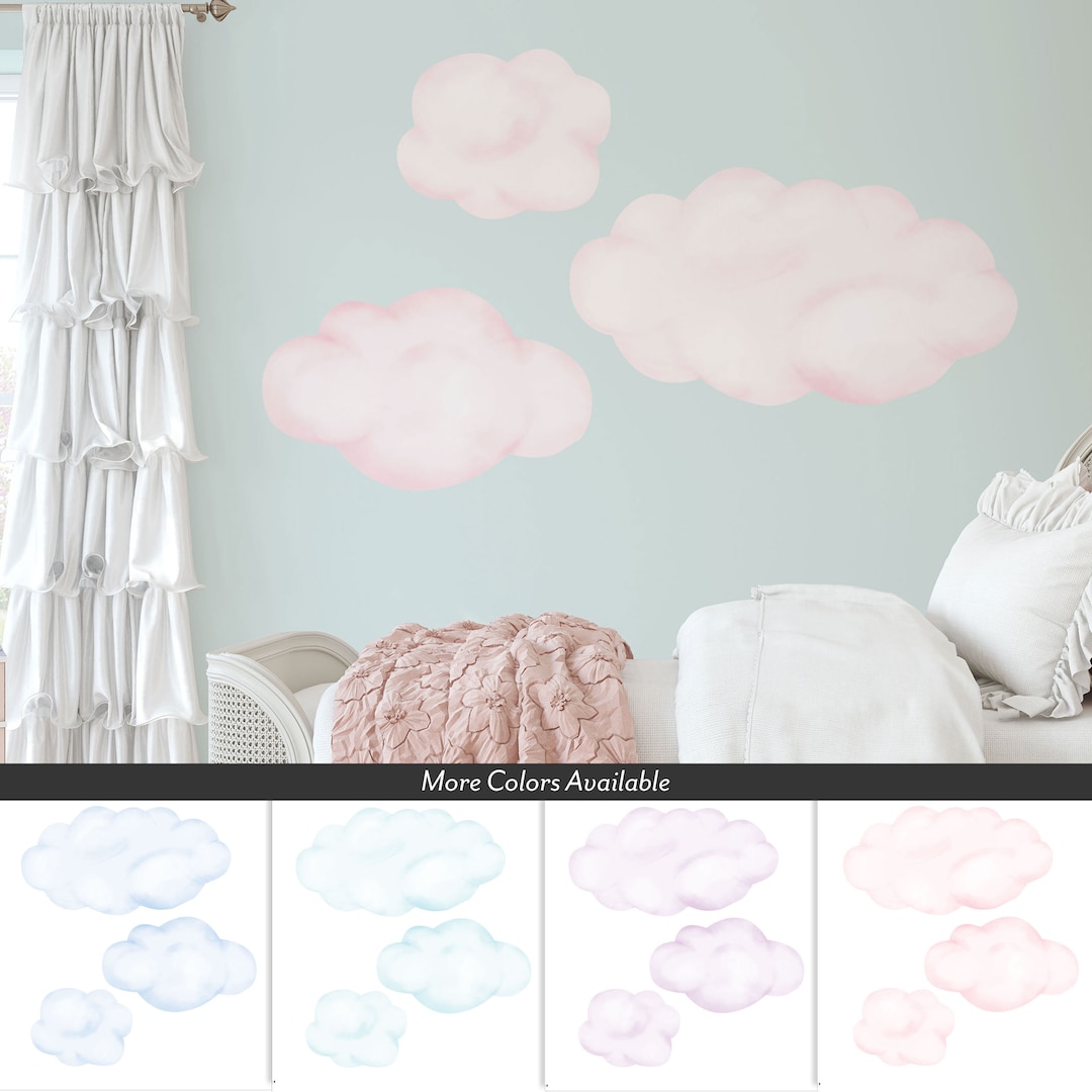 Fluffy Clouds Wall Decals 3-pack, Boho Watercolor Wall Stickers for ...