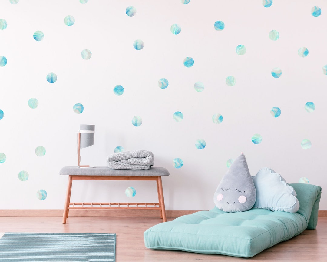 Teal and Green Polka Dot Wall Decal Set of 45, Nursery Wall Decals, 3 ...