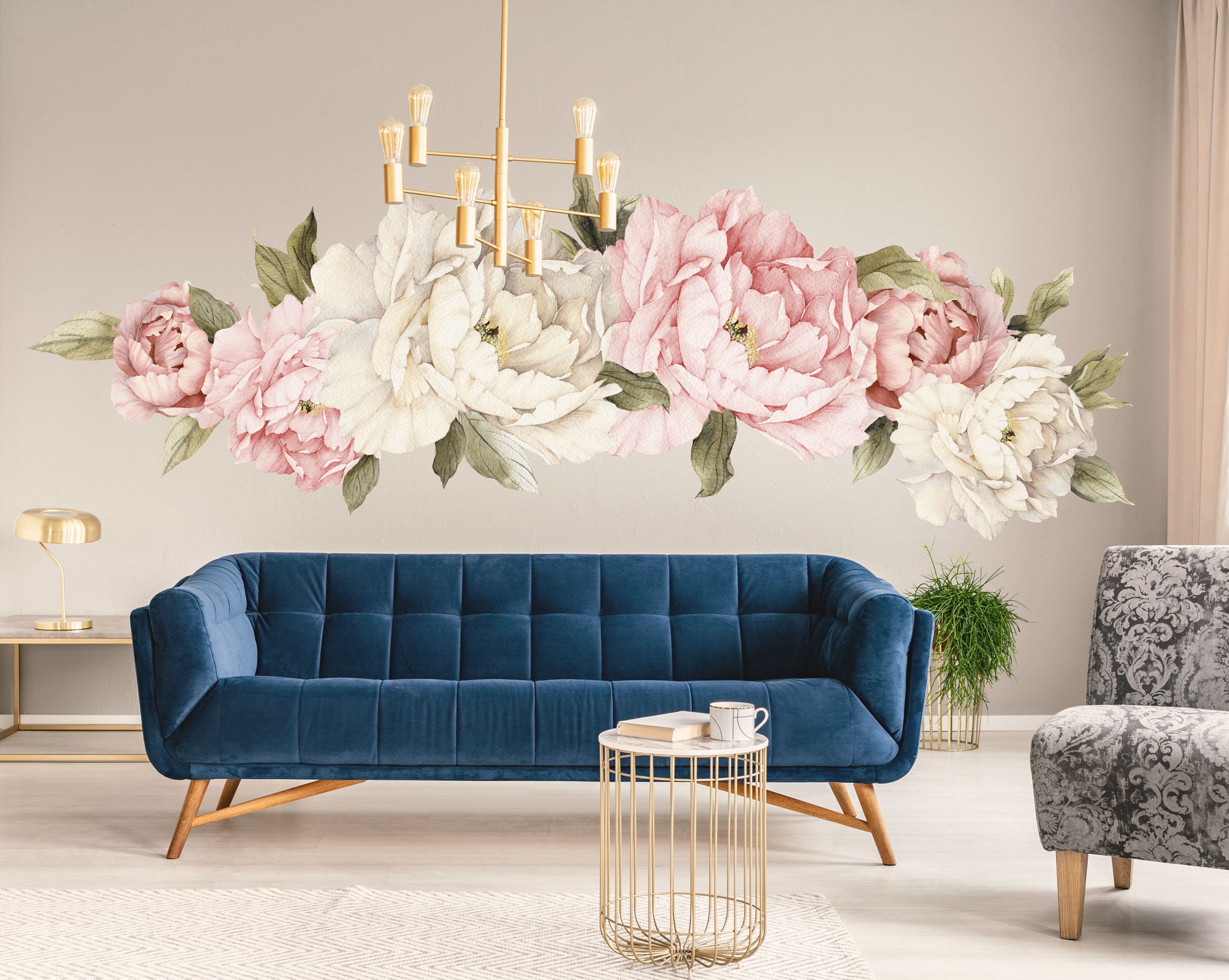 Flower Wall Decals Set of 6 Large Self Adhesive Peony Floral | Etsy