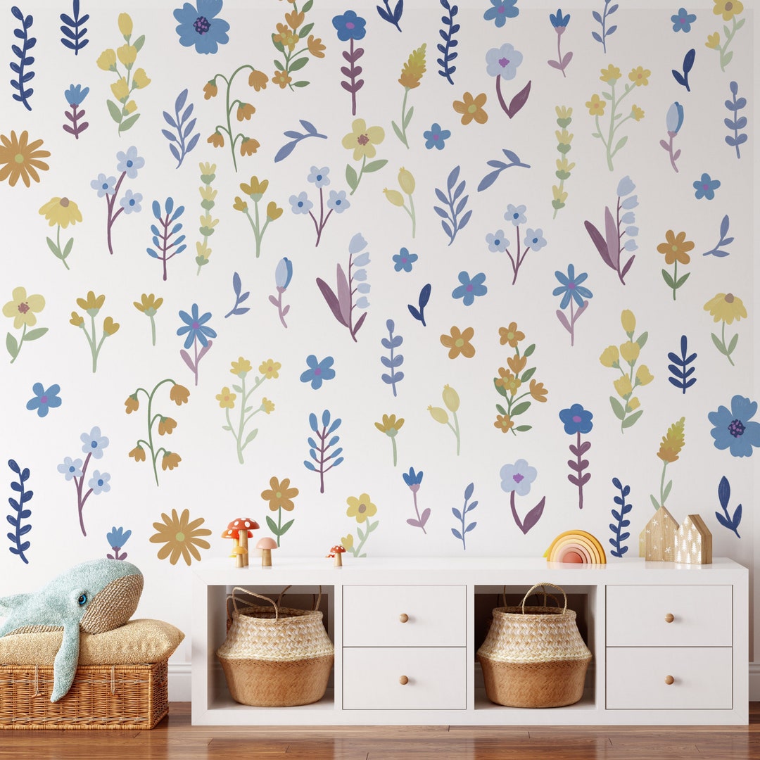 Wildflower Wall Decals - Cottage Nursery Decor, Watercolor Flower Wall ...