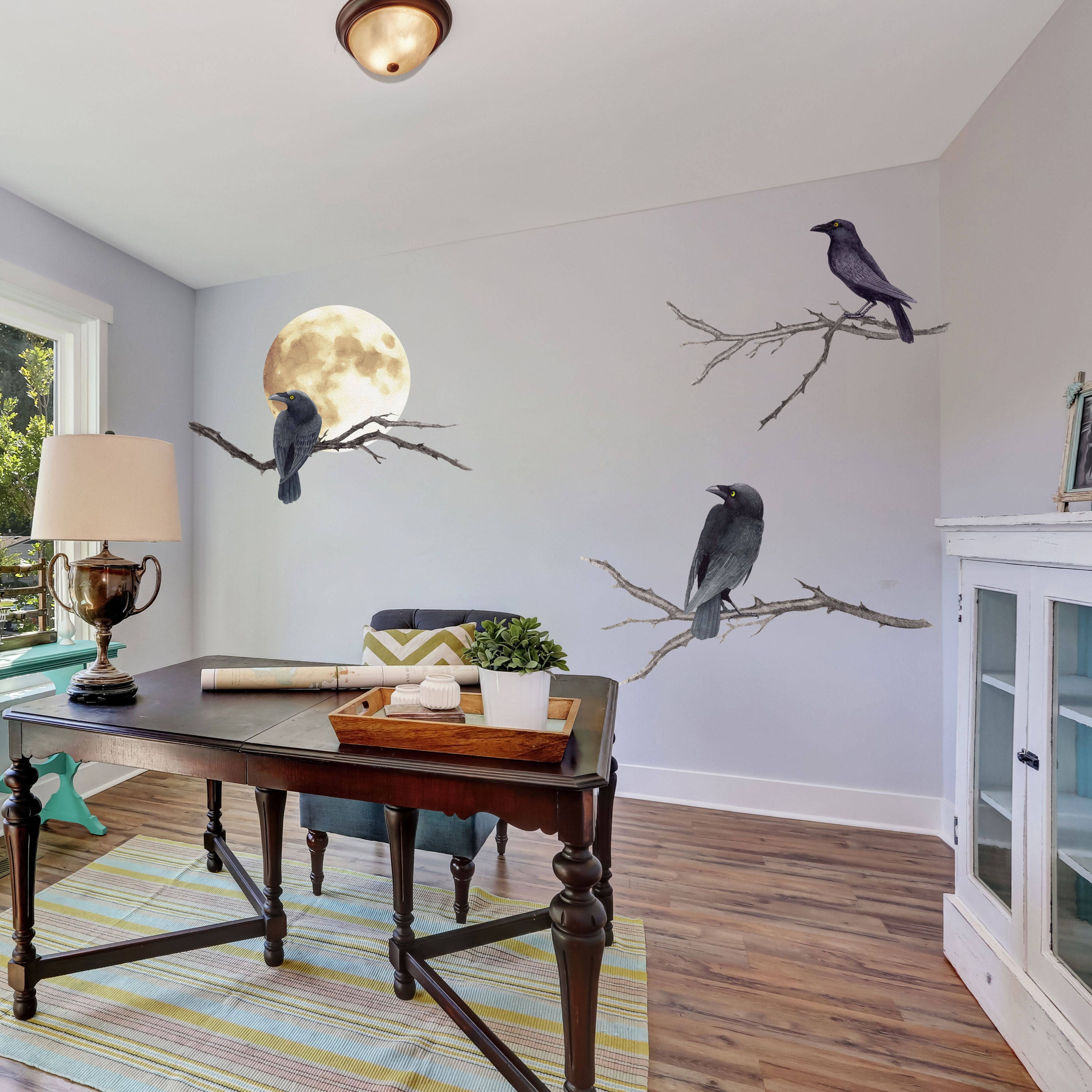 Ravens Halloween Wall Mural Ravens on Branches With Full - Etsy