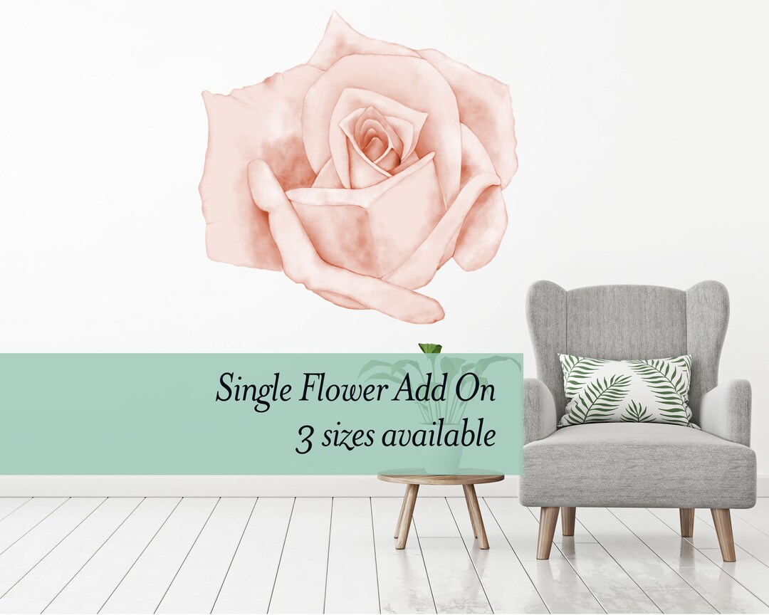 Single Blush Pink Rose Wall Decal. Made From Removeable Wallpaper ...