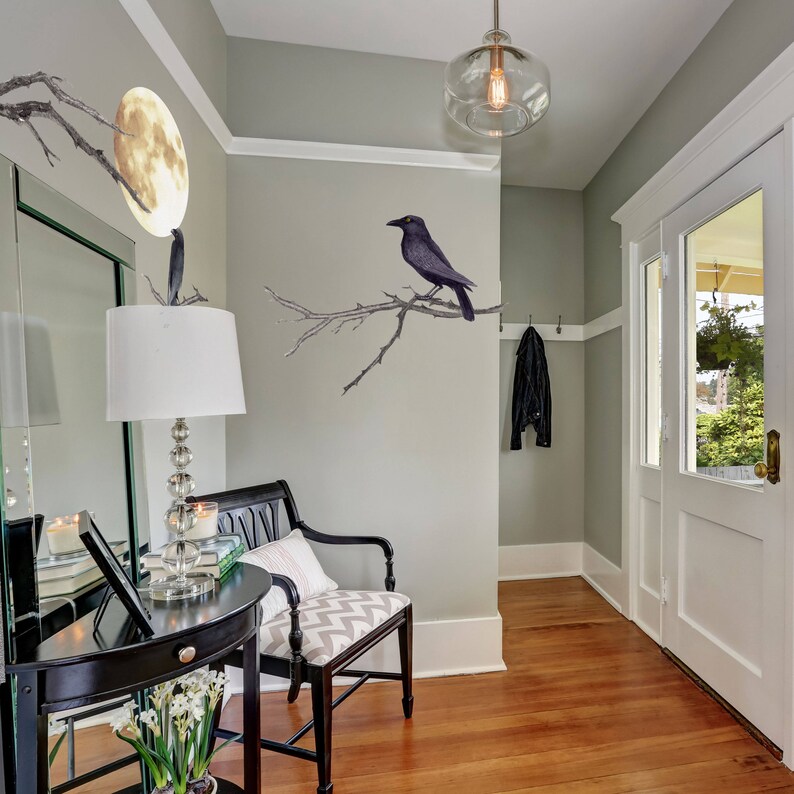 Ravens Halloween Wall Mural Ravens on Branches With Full - Etsy