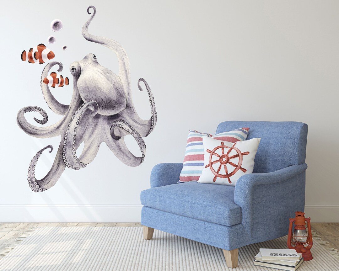 Large Octopus & Fish Ocean Wall Decals Kids Room Decor or Classroom ...