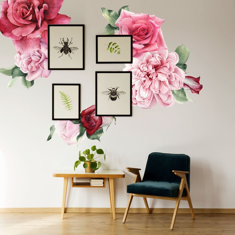 Pink Roses Wall Decals Made From Peel and Stick Removable - Etsy