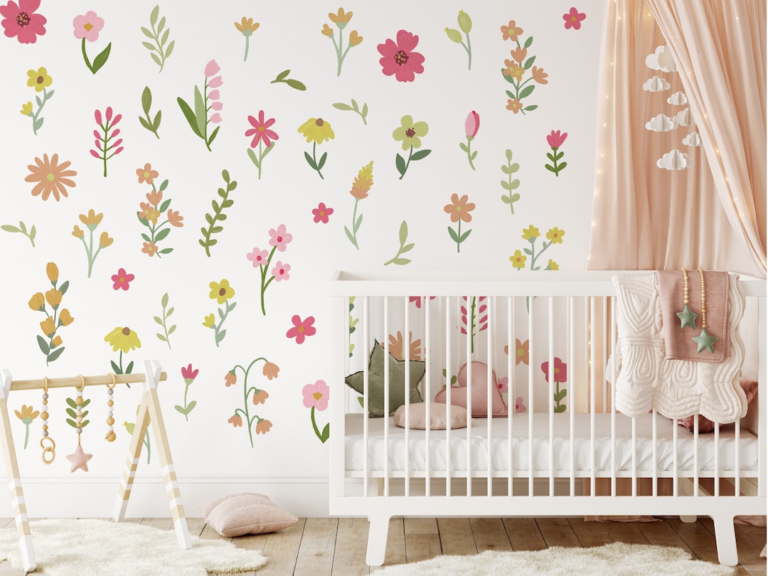 Wildflower Wall Decals - Nursery Decor, Watercolor Floral Wall Art ...