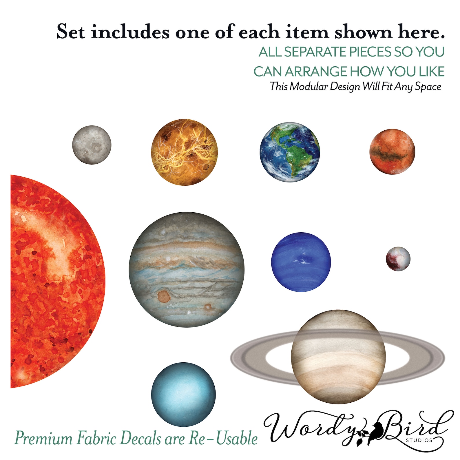 Sun & Planets Wall Stickers Set Solar System Kids Room Decor - Etsy ...