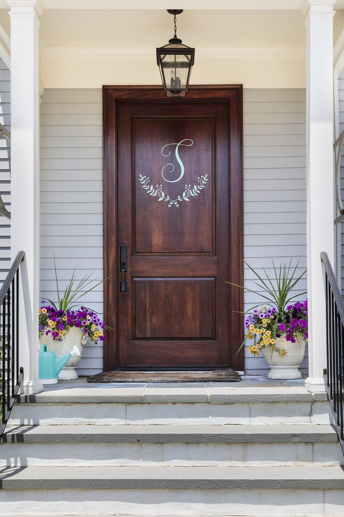 Front Door Decal Single Letter Wall Decal Monogram with floral | Etsy