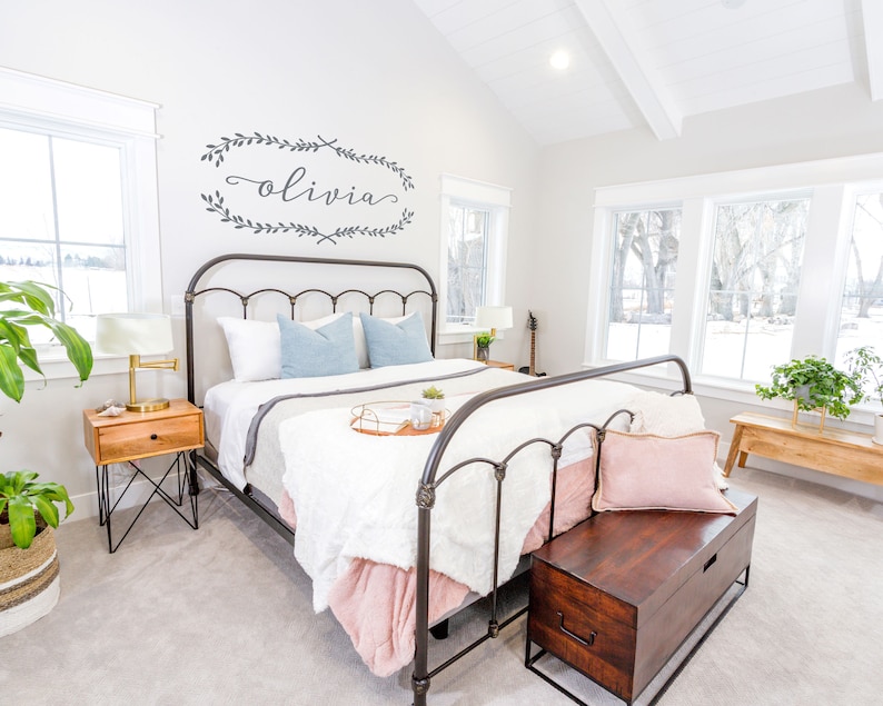 Personalized Name Wall Decal With Laurel Leaf Swag Frame - Etsy