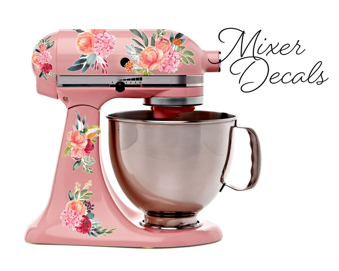 Coral & Red Watercolor Floral Stand Mixer Decal Set Fits | Etsy