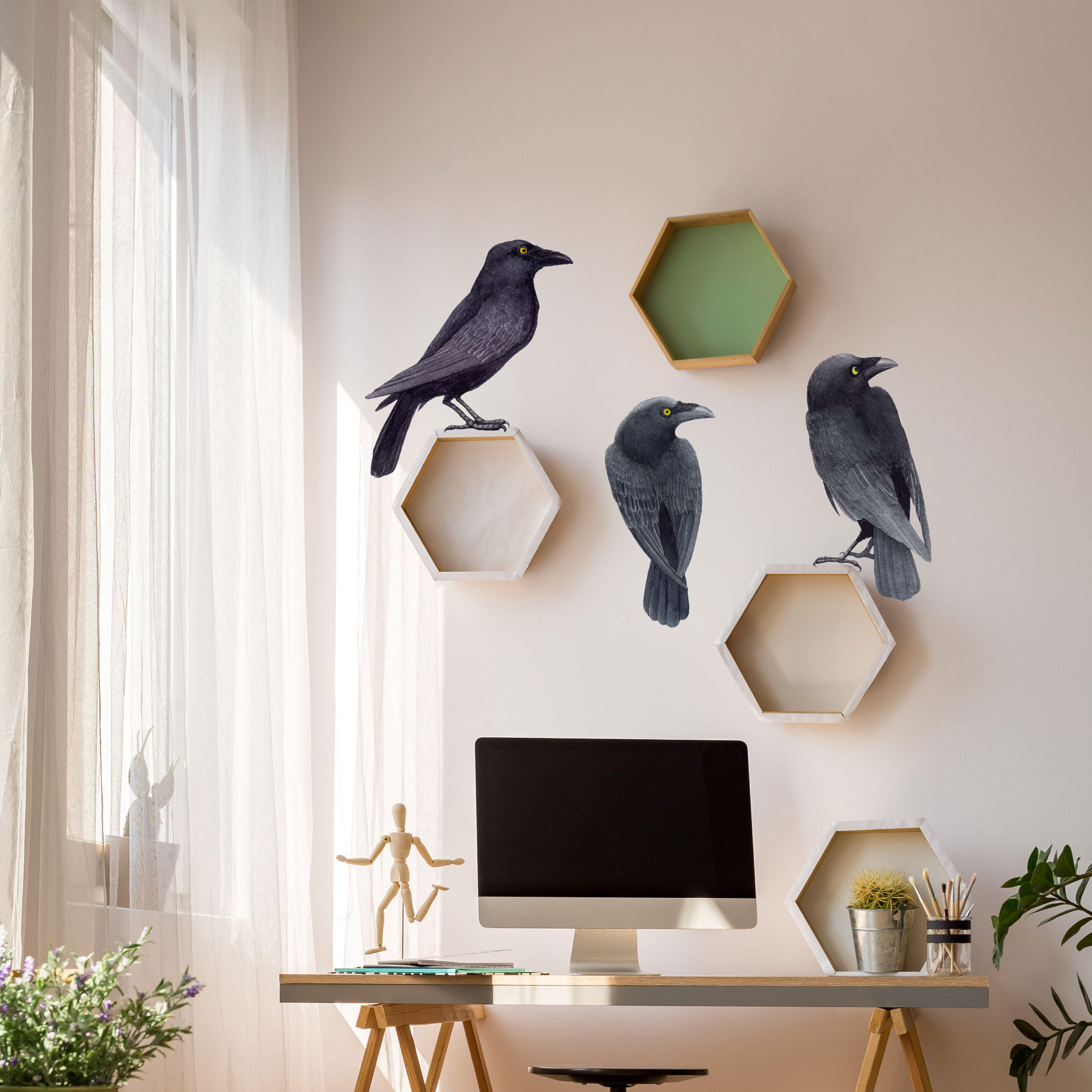 Ravens Halloween Wall Stickers A Trio of Black Ravens | Etsy