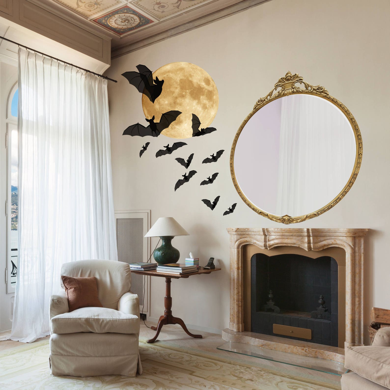 Bats and Moon Halloween Wall Decor - Full Moon and a Colony of Bats ...
