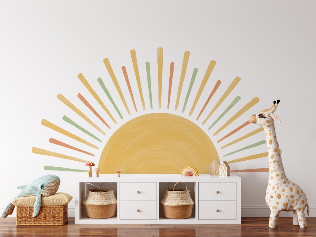 Large Boho Half Sun Watercolor Wall Decal - Nursery Decor, Kids Room ...
