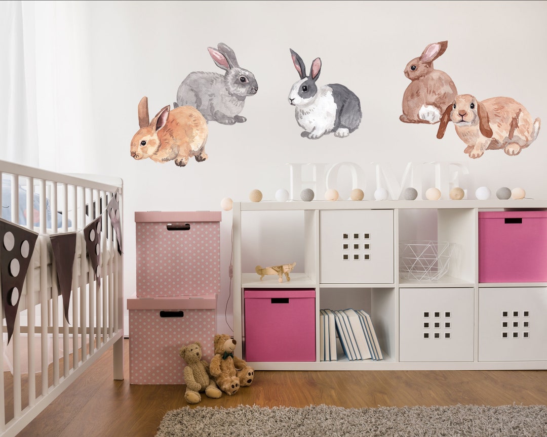 Cute Bunny Nursery Wall Decals, Set of 5 Bunnies, Made From Peel and ...