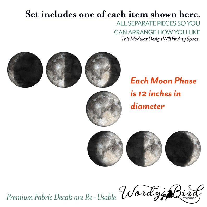 7 Moon Phases Wall Decals Made With Reusable Fabric Decal - Etsy
