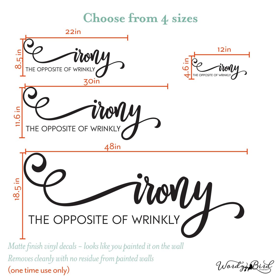 Irony the Opposite of Wrinkly Funny Laundry Wall Decal | Etsy