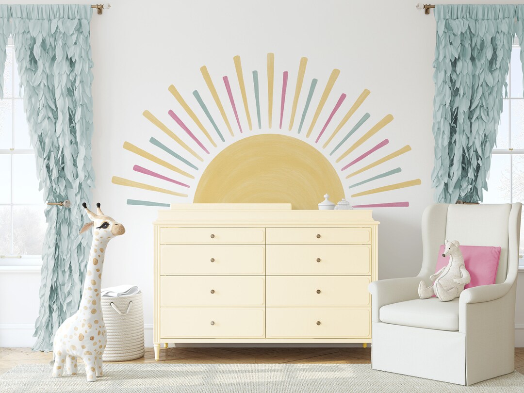 Large Boho Half Sun Watercolor Wall Decal - Nursery Decor, Kids Room ...