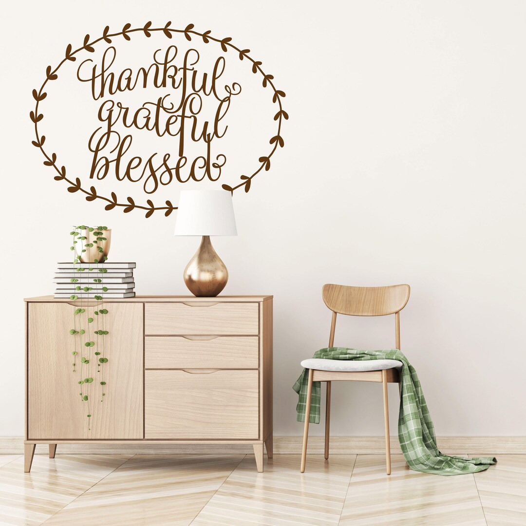 Thankful Grateful Blessed Wreath Wall Decal - Thanksgiving Decorations ...