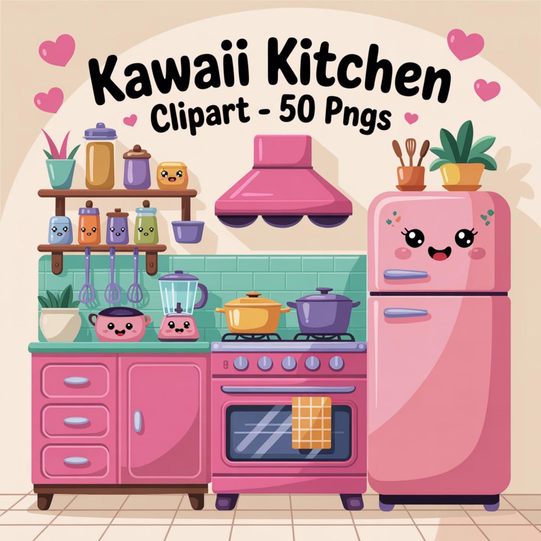 Kawaii Kitchen Clipart – 50 Pastel Cooking Pngs, Planner & Stickers ...