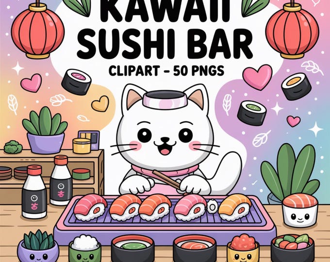 Sushi Kawaii Clipart Bundle Cute Sushi Clip Art Onigiri Nigiri Maki ...