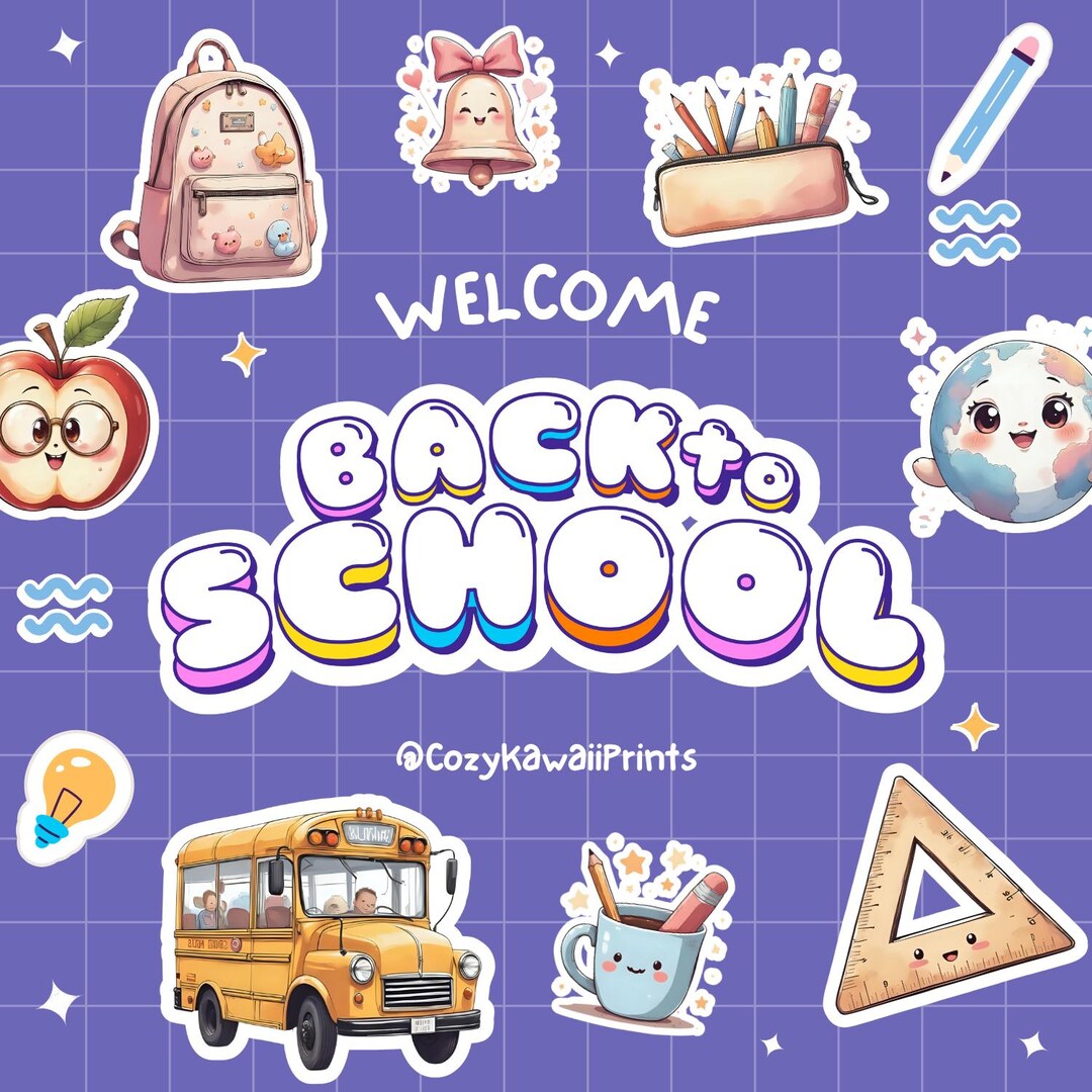 Kawaii Back to School Clipart: 95 PNG School Supplies (digital Download ...
