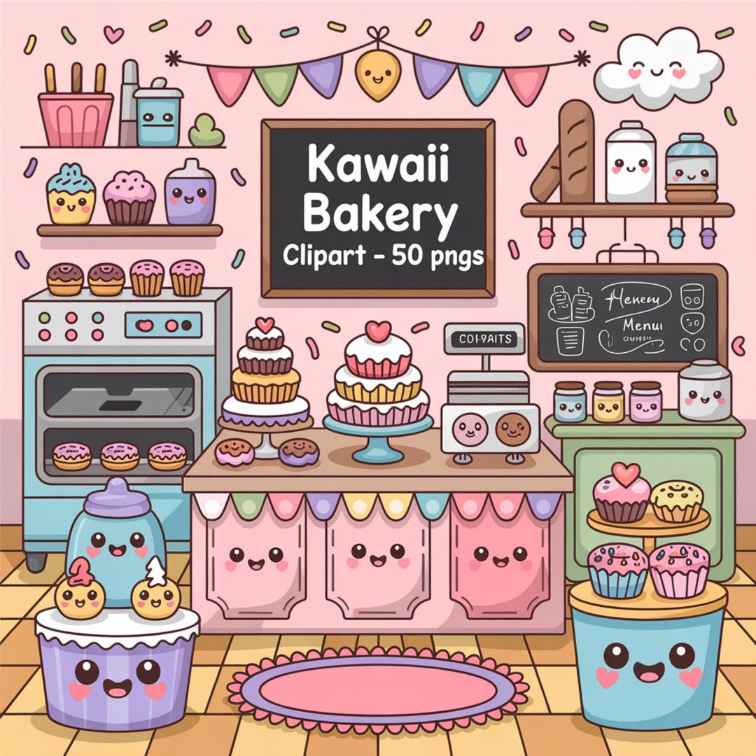 Kawaii Bakery Clipart – 50 PNG Cute Dessert Graphics (digital Download ...