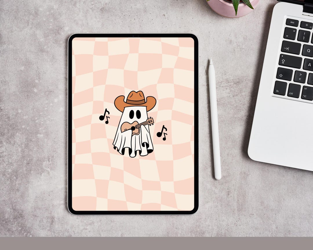 Spooky Cowboy Ghost iPad Wallpaper: Minimalist Halloween Tablet ...