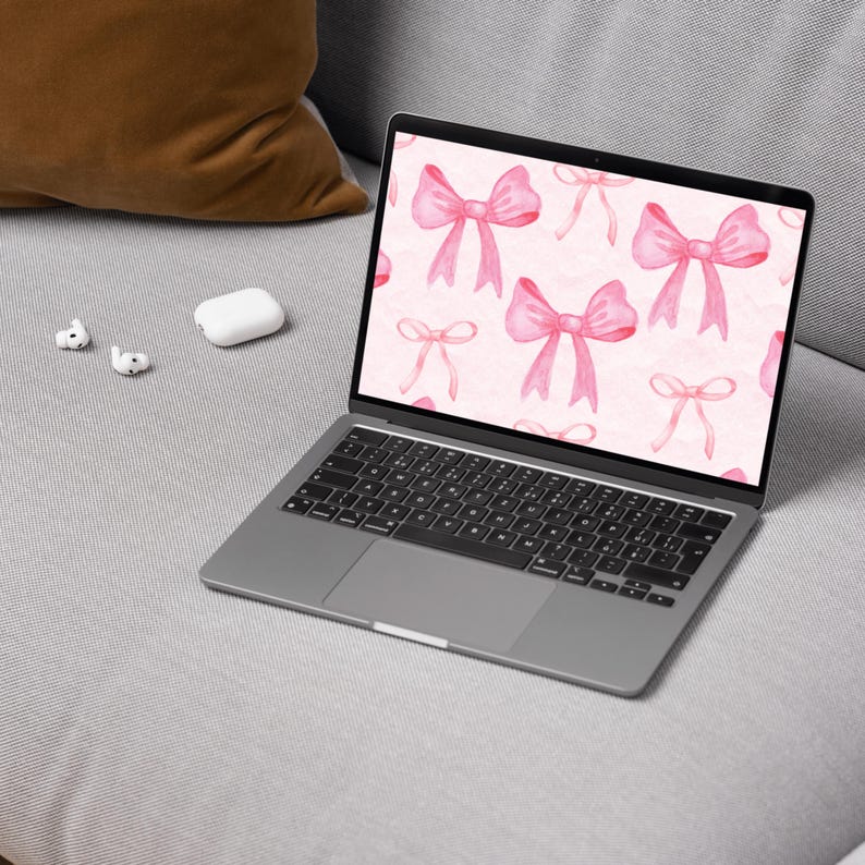 Pink Bow Pattern Desktop Wallpaper, Watercolor Coquette Style ...