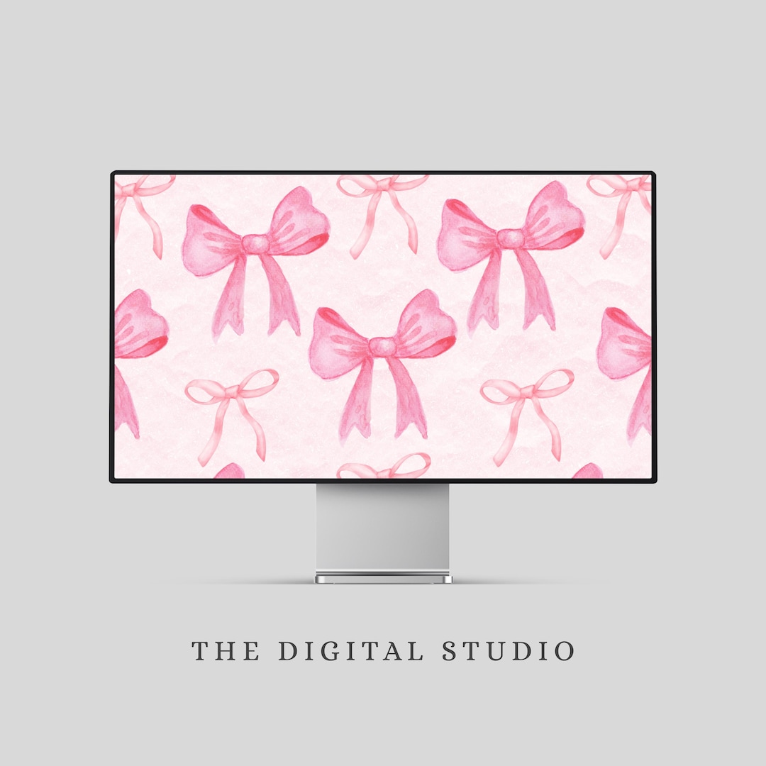 Pink Bow Pattern Desktop Wallpaper, Watercolor Coquette Style ...
