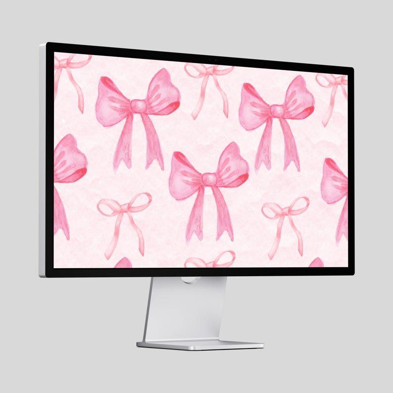 Pink Bow Pattern Desktop Wallpaper, Watercolor Coquette Style ...