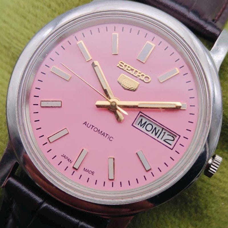 Vintage Seiko 5 Pink Dial - Etsy