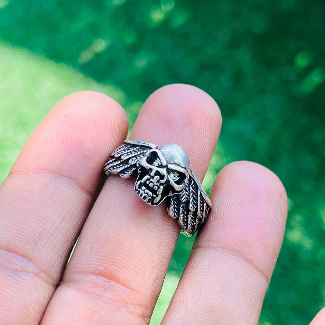 Oxidized Sterling Silver Winged Skull Ring - Biker Gothic Jewelry - Etsy