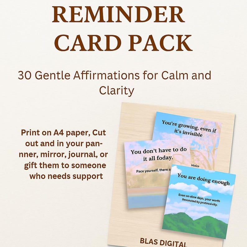Printable Affirmation Cards: 30 Gentle Reminder Cards for Calm (A4 PDF ...