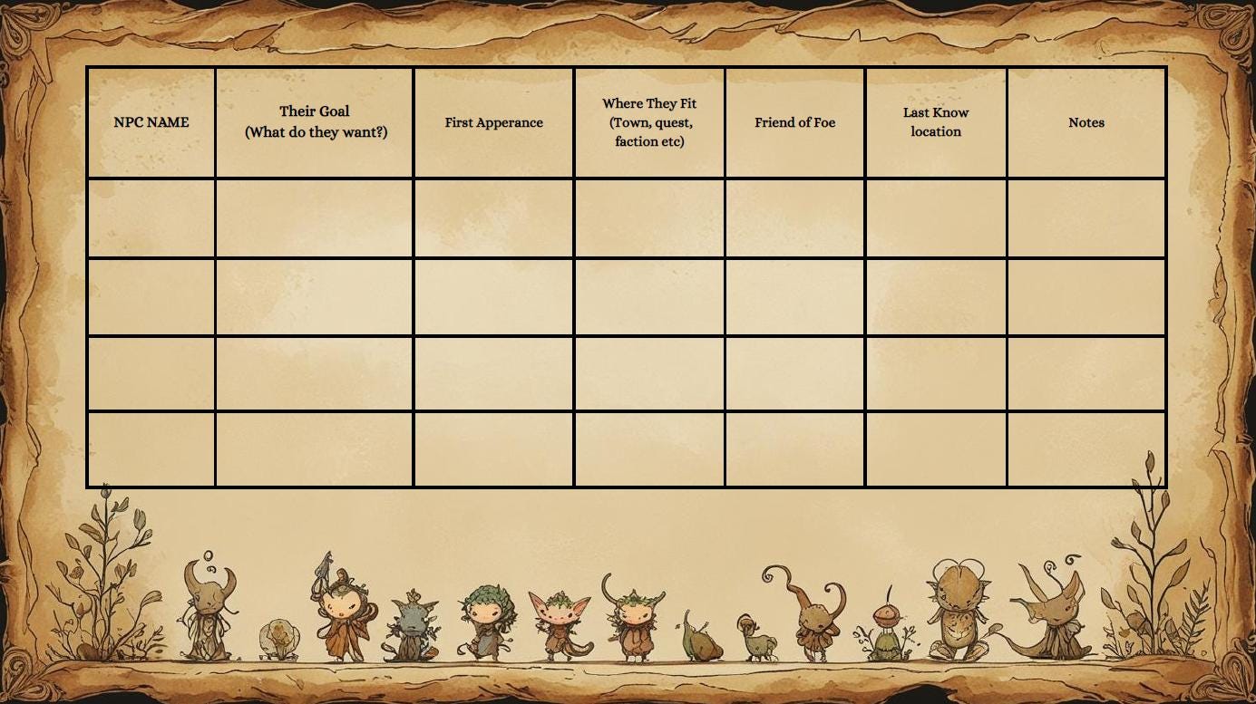 D&D NPC Tracker Sheets: Printable Character Trackers for Dms and ...