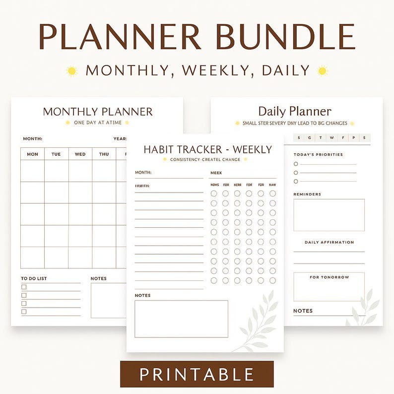 Printable Planner Bundle: Daily, Weekly, Monthly, Habit Tracker (PDF ...