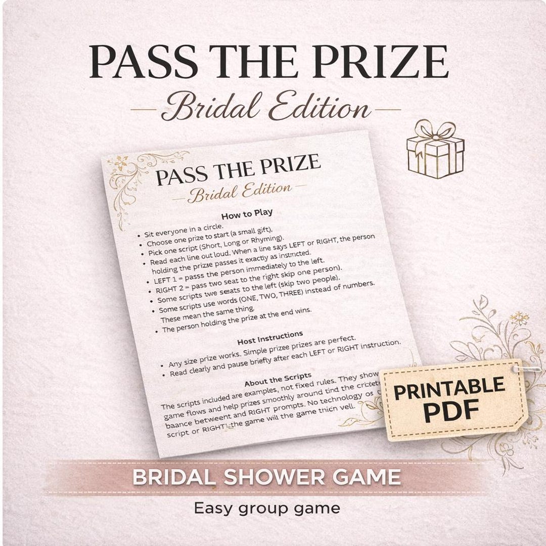 Pass the Prize Bridal Shower Game, Fun Left Right Game (printable PDF ...