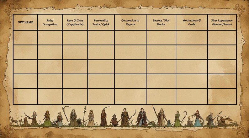 D&D NPC Tracker Sheets: Printable Character Trackers for Dms and ...