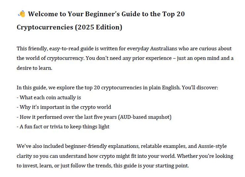 Top 20 Cryptocurrencies Explained for Beginners (australia, 2025 ...