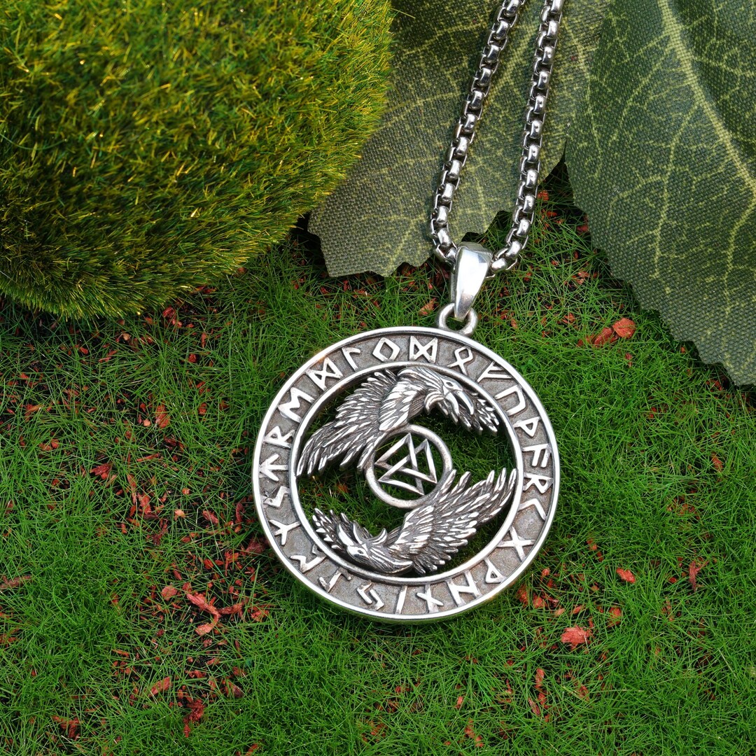 Sterling Silver Viking Valknut Raven Pendant: Norse Amulet Necklace - Etsy