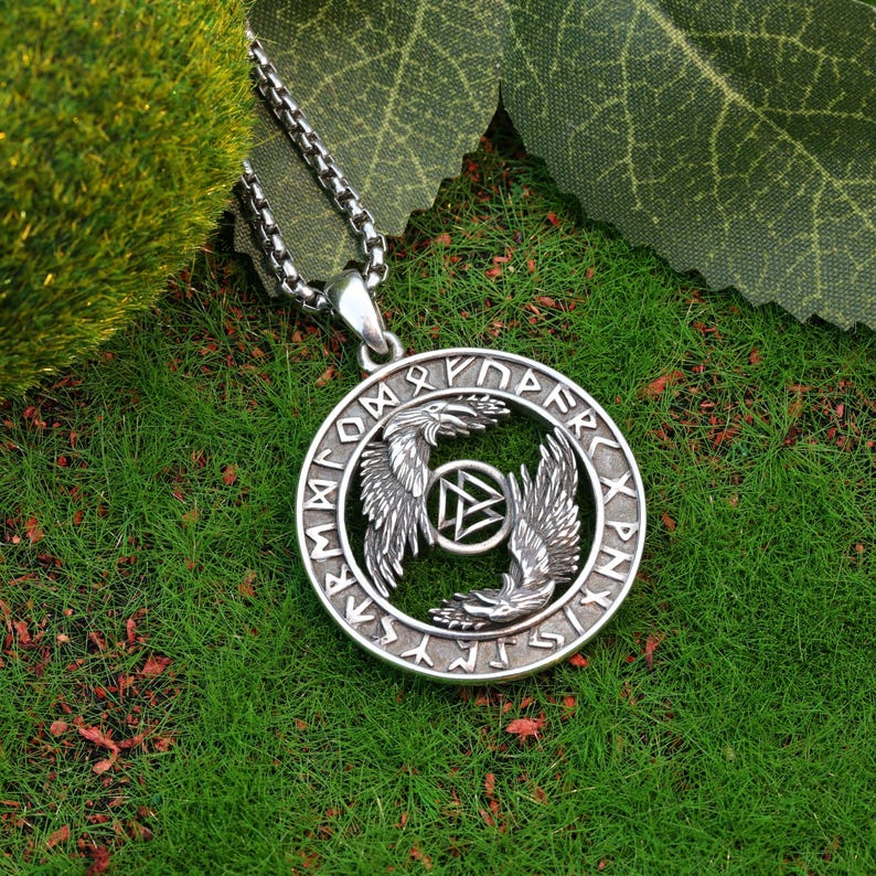 Sterling Silver Viking Valknut Raven Pendant: Norse Amulet Necklace - Etsy