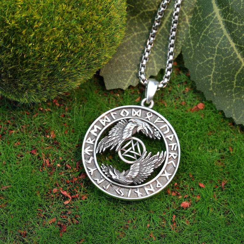 Sterling Silver Viking Valknut Raven Pendant: Norse Amulet Necklace - Etsy