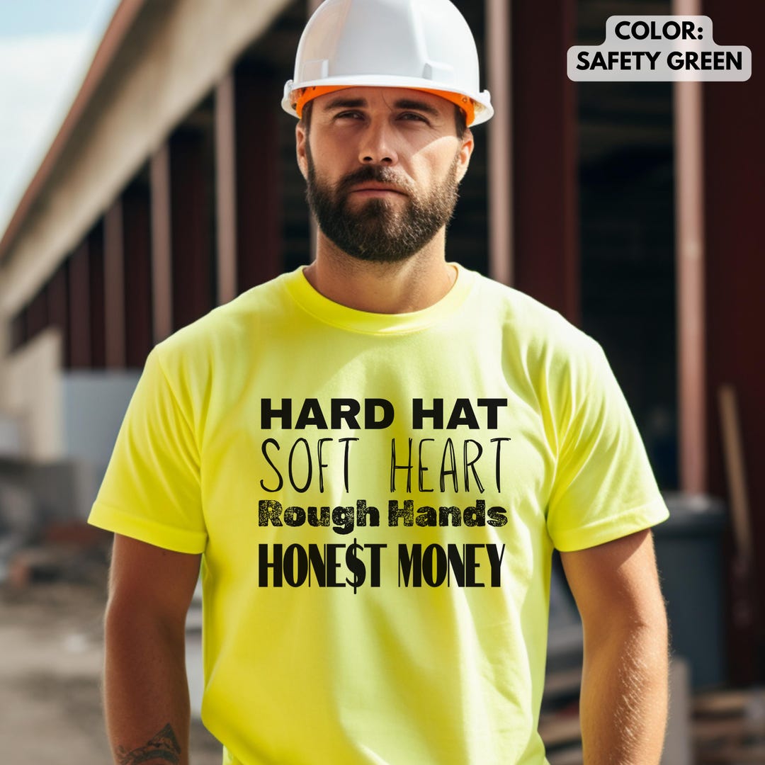 Hard Hat Rough Hands Safety Tee Gildan 5000 High Viz Work T-shirt in ...