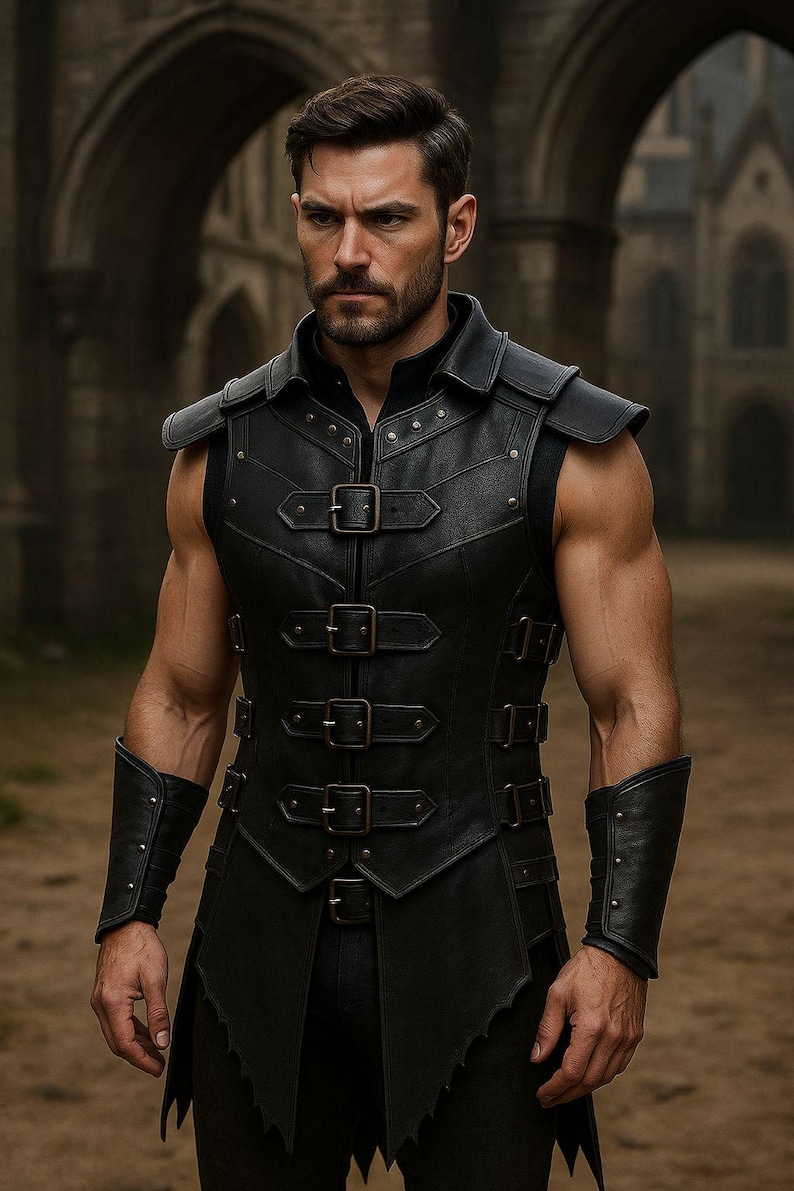 Black Medieval Leather Vest for Men Women | Handmade Cowhide Warrior ...