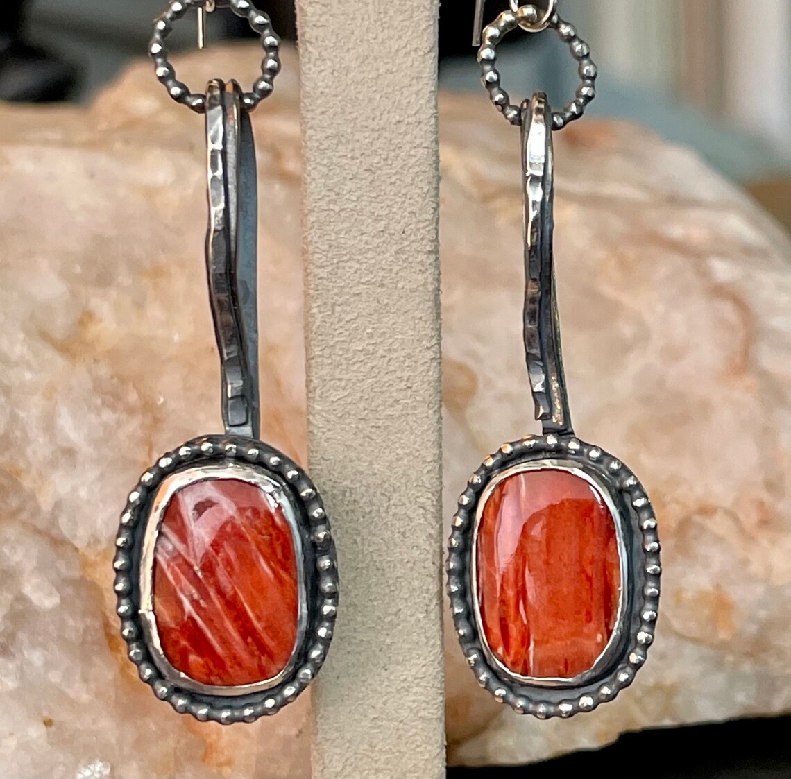 Orange Spiny Oyster Earrings Sterling Silver Southwest Boho - Etsy
