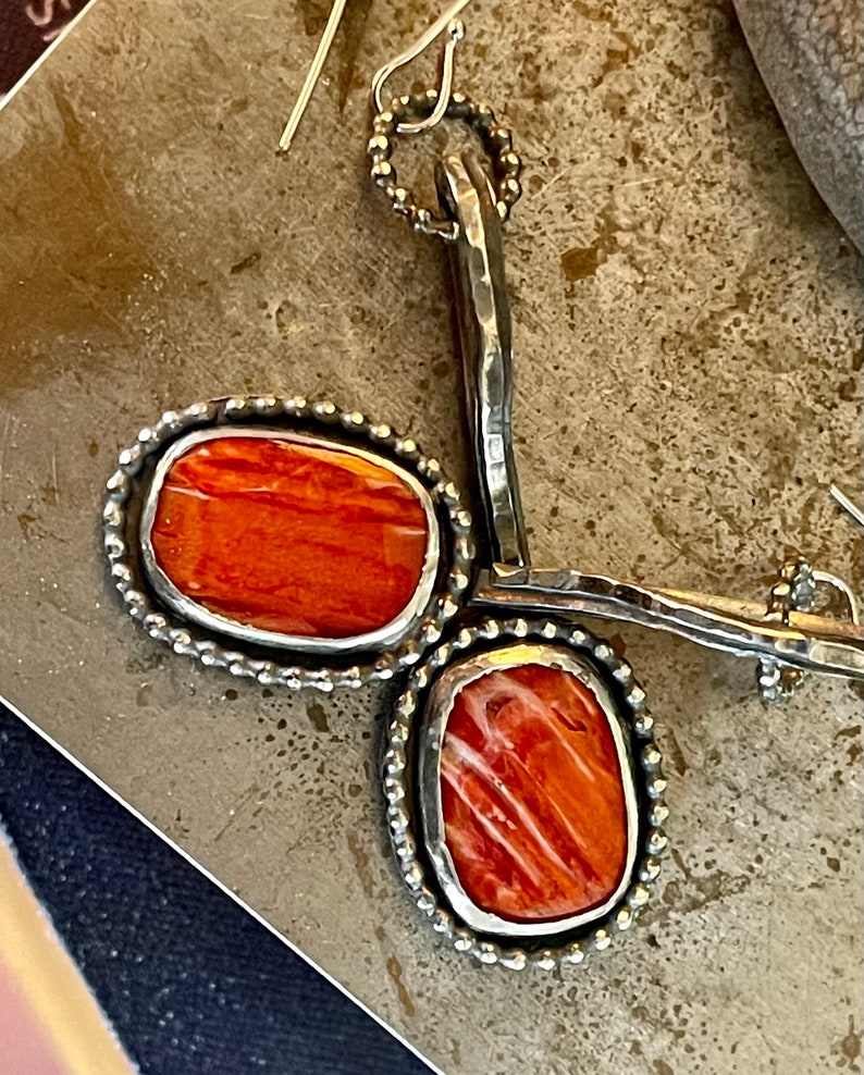 Orange Spiny Oyster Earrings Sterling Silver Southwest Boho | Etsy