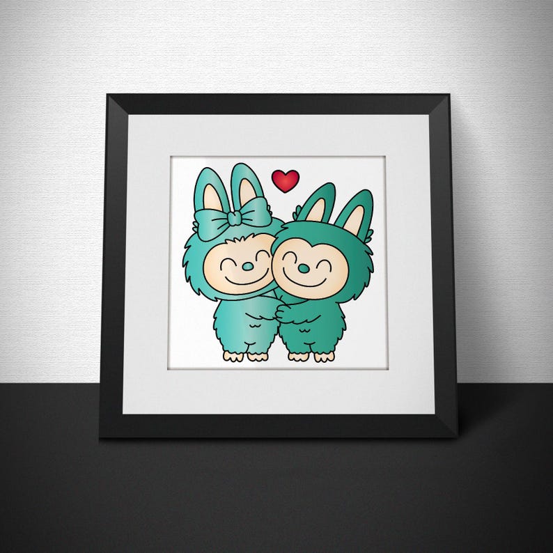 Labubu Couple Clipart Bundle: Kawaii Chibi PNG SVG Stickers - Etsy