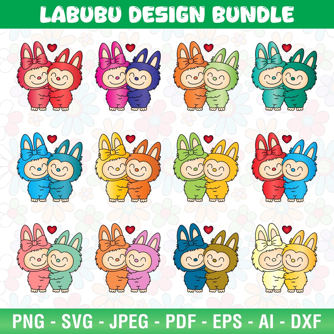 Couple Labubu Design Bundle, Labubu PNG Clipart, Kawaii Cute Digital ...