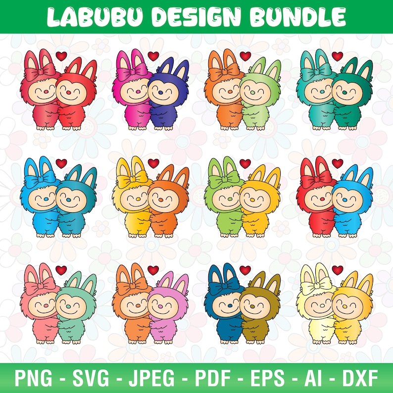 Labubu Couple Clipart Bundle: Kawaii Chibi PNG SVG Stickers - Etsy
