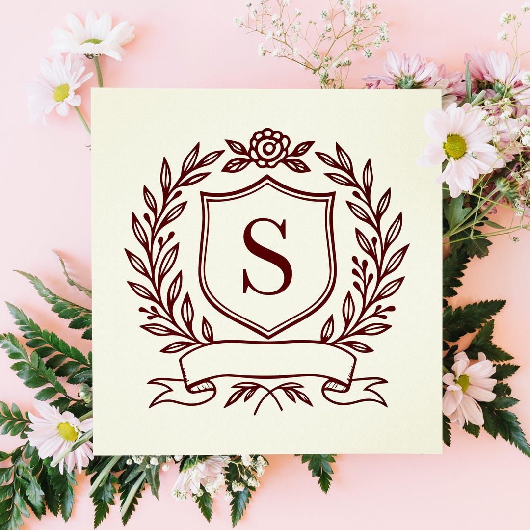 Custom Wedding Crest Logo, Vintage Wedding Logo, Emblem, Floral Crest ...